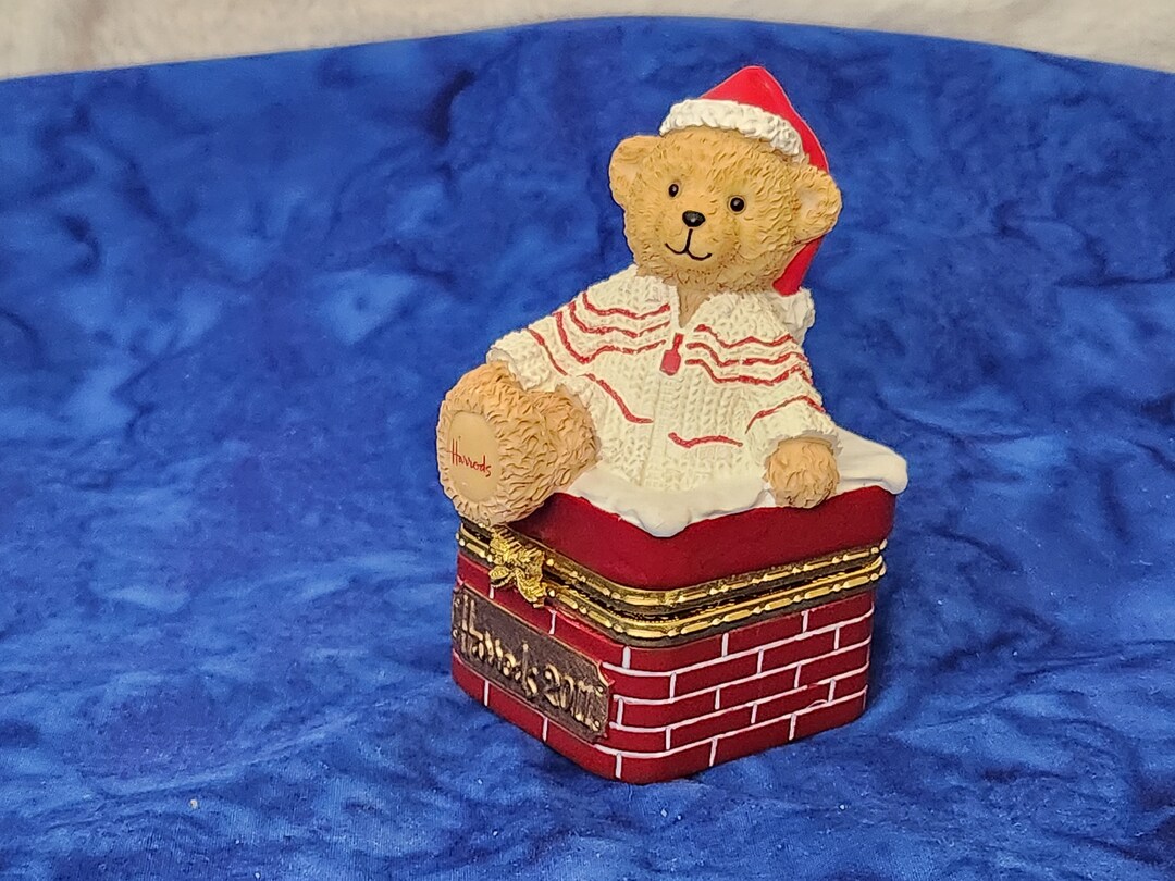 Harrods Teddy Bear Santa Coming Out of Chimney Trinket or Jewelry Box ...