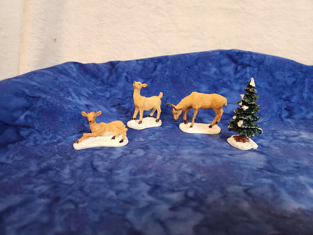 Lemax Deer Plus Christmas Tree Set of 4 Christmas Village Holiday Home ...