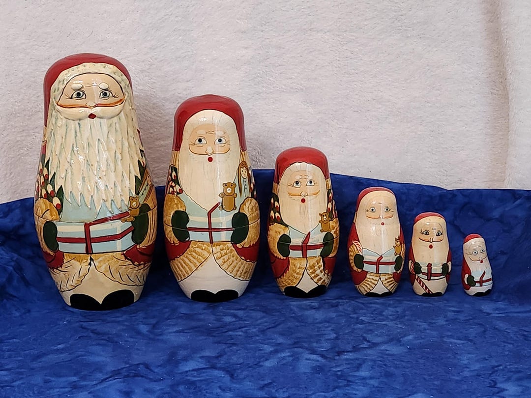Vintage Wooden Santa Nesting Doll 7 Inches Tall Set of 6 Seasonal ...