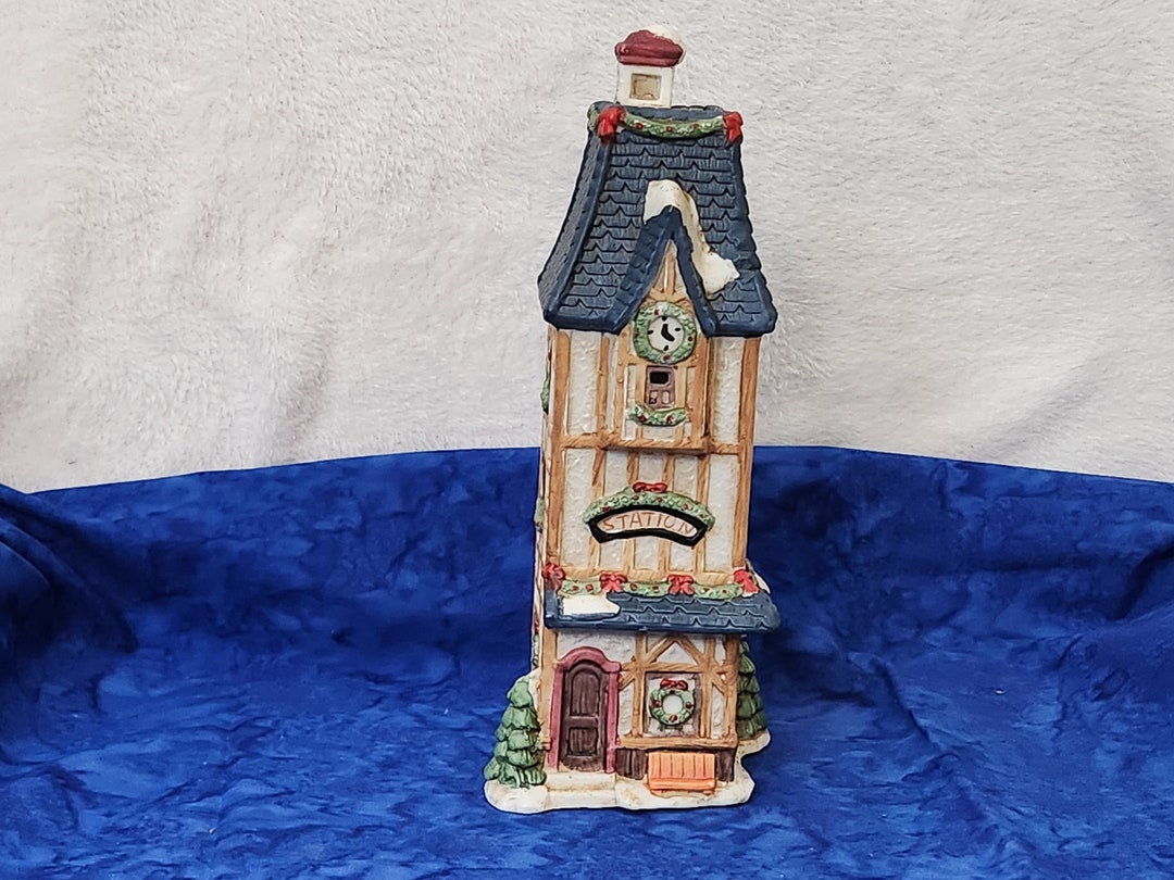 Train Station With Clock Porcelain Lighted Village Piece Christmas ...