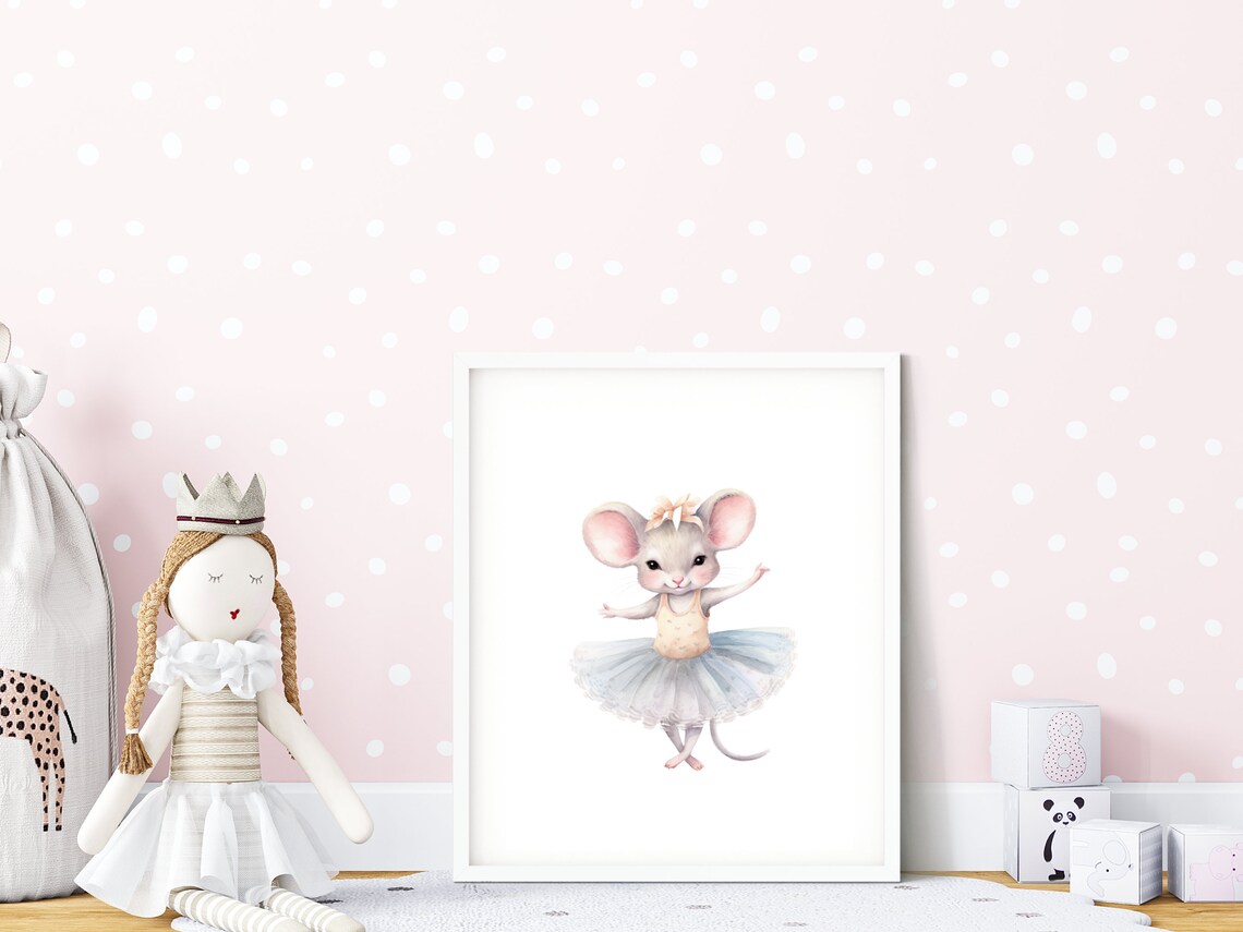 Ballerina Mouse Nursery Wall Art, Sweet Ballet Dancer Print, Pink Girls ...