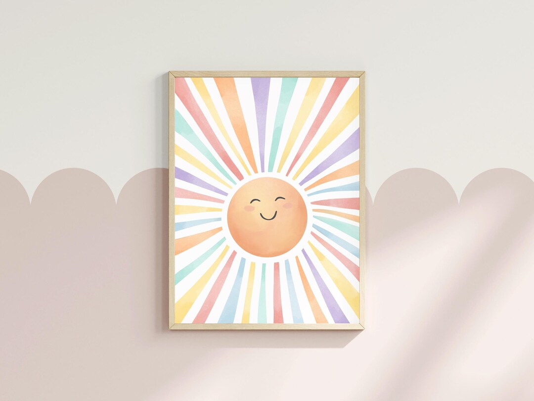 Sunshine Nursery Wall Art, Watercolour Sun Poster, Happy Sun Kid's Room ...