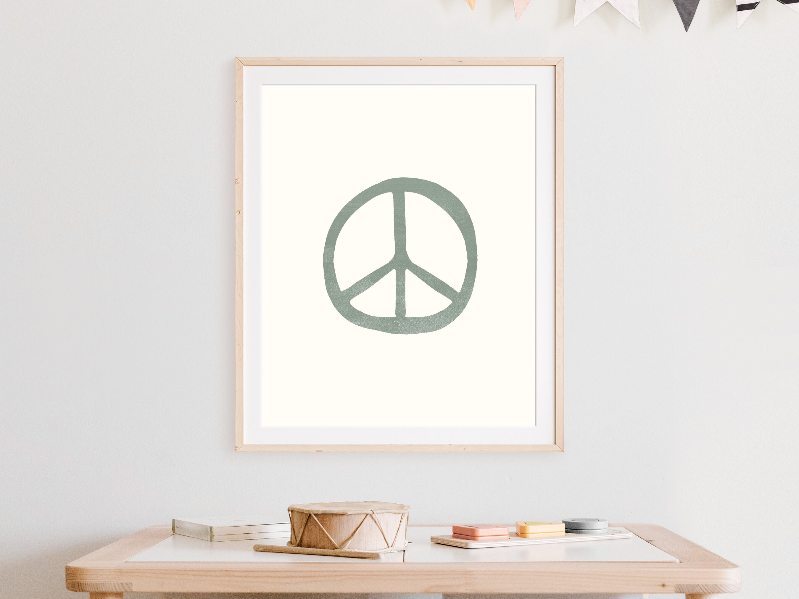 Green Peace Sign Printable, Retro 70's Art Print, Hippie Peace Poster ...