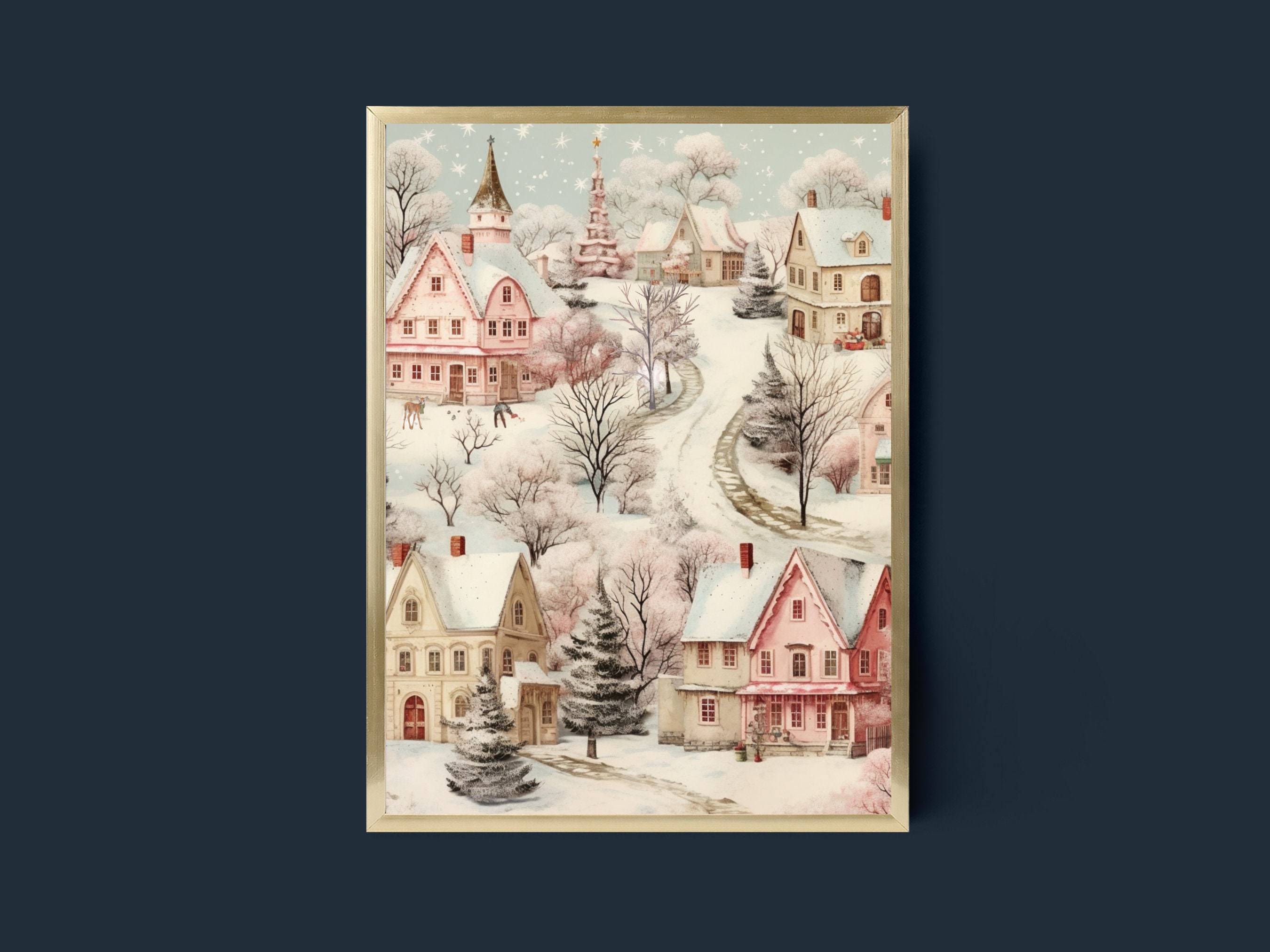 Christmas Village Art Print, Winter Wonderland Wall Art, Vintage ...