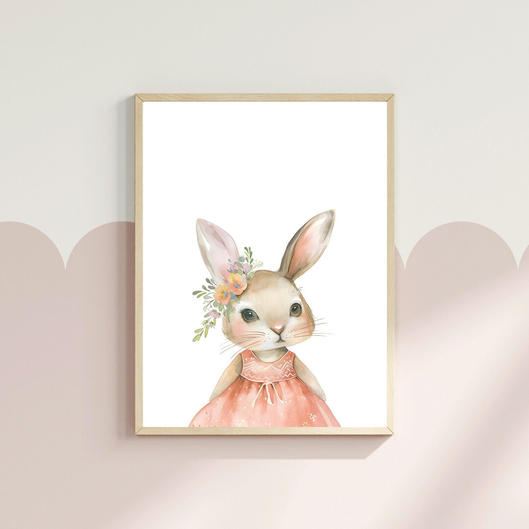 Cute Easter Bunny Printable Art, Flower Crown Bunny Digital Print ...