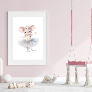 Ballerina Mouse Nursery Wall Art, Sweet Ballet Dancer Print, Pink Girls ...
