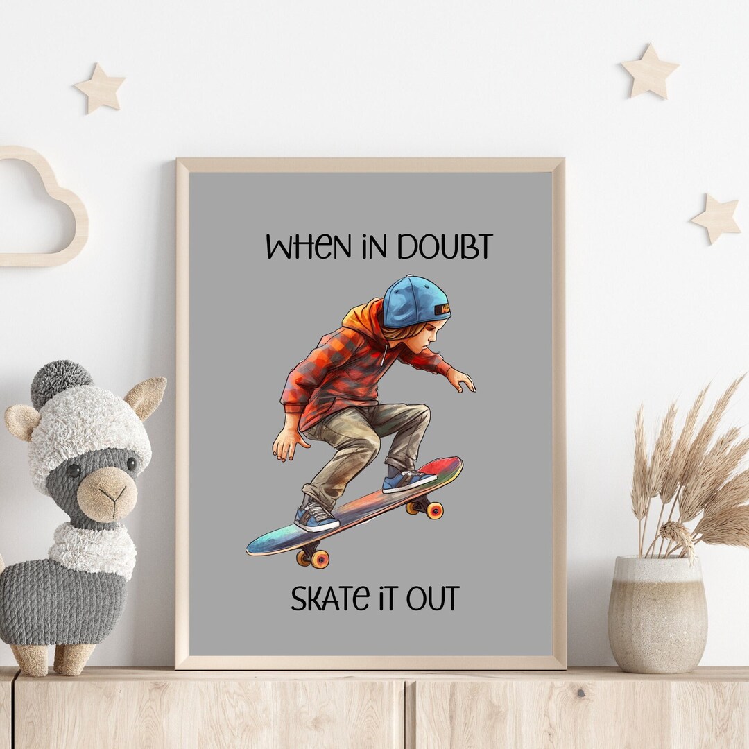 Cool Skater Boy Printable Wall Art, Skateboard Rider Print, Teen Boy ...