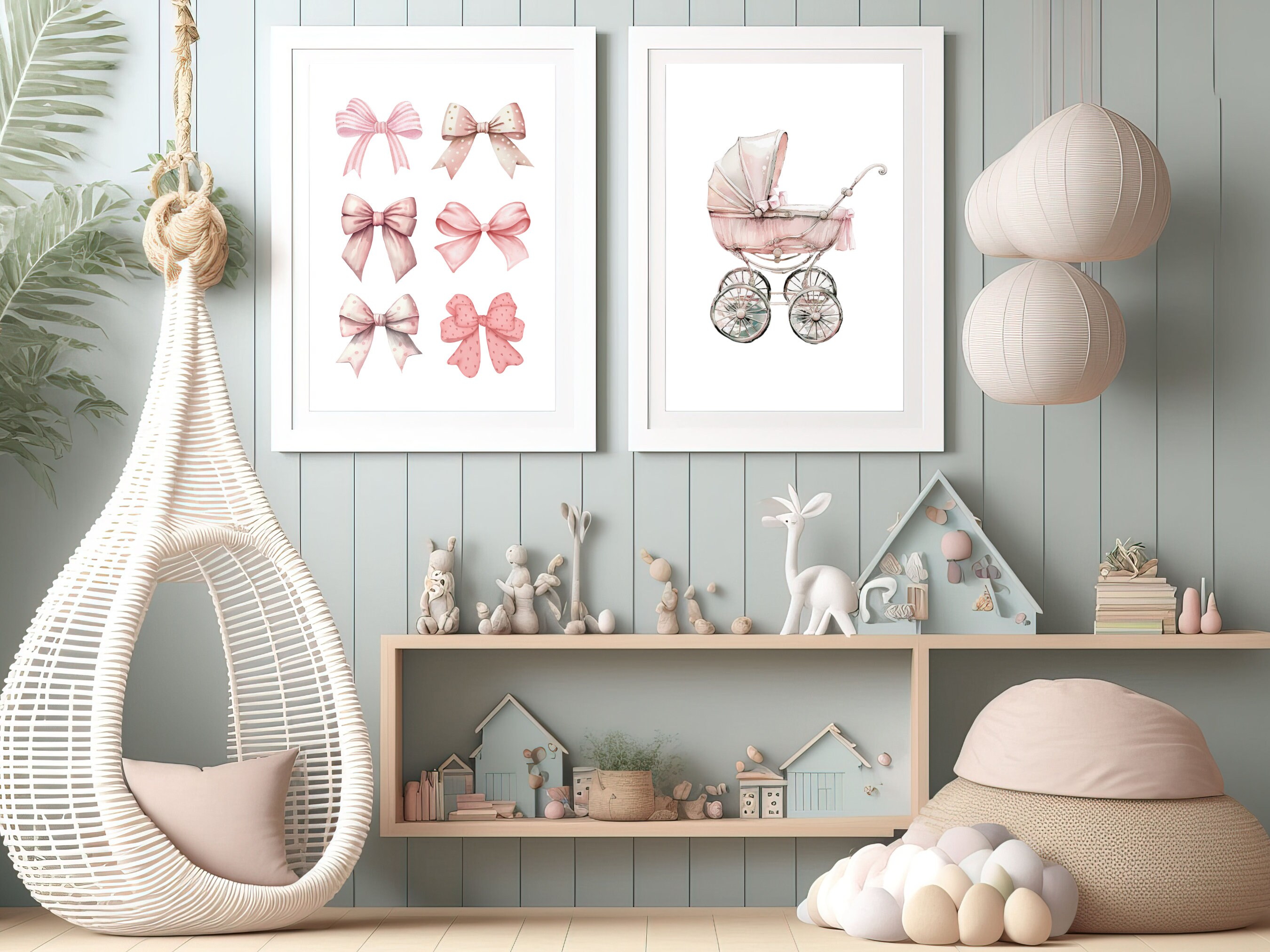 Vintage Pram Printable Art, Baby Girl Nursery Decor, Vintage Pink ...