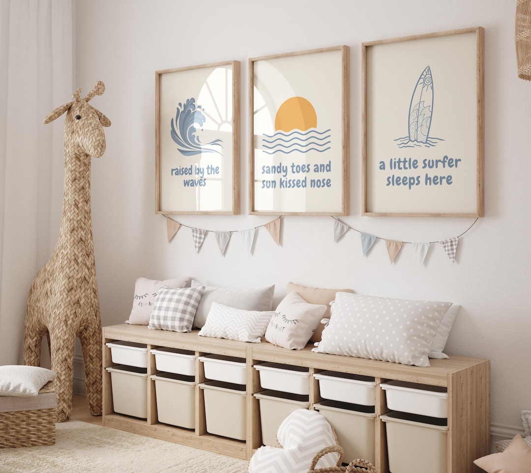 Set of 3 Beach Kids Room Prints, Surf Decor, Coastal Gallery Wall Art ...
