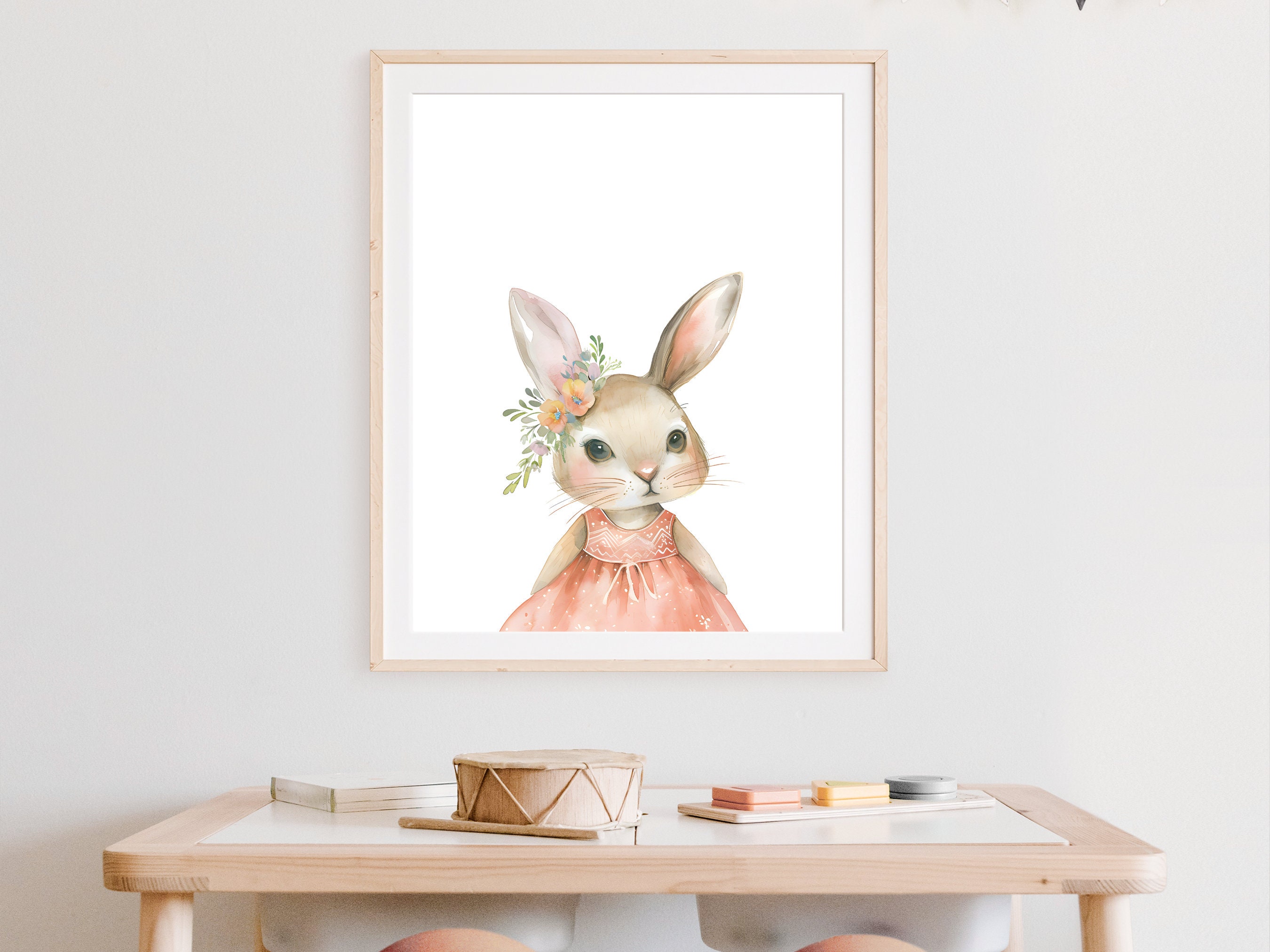 Cute Easter Bunny Printable Art, Flower Crown Bunny Digital Print ...