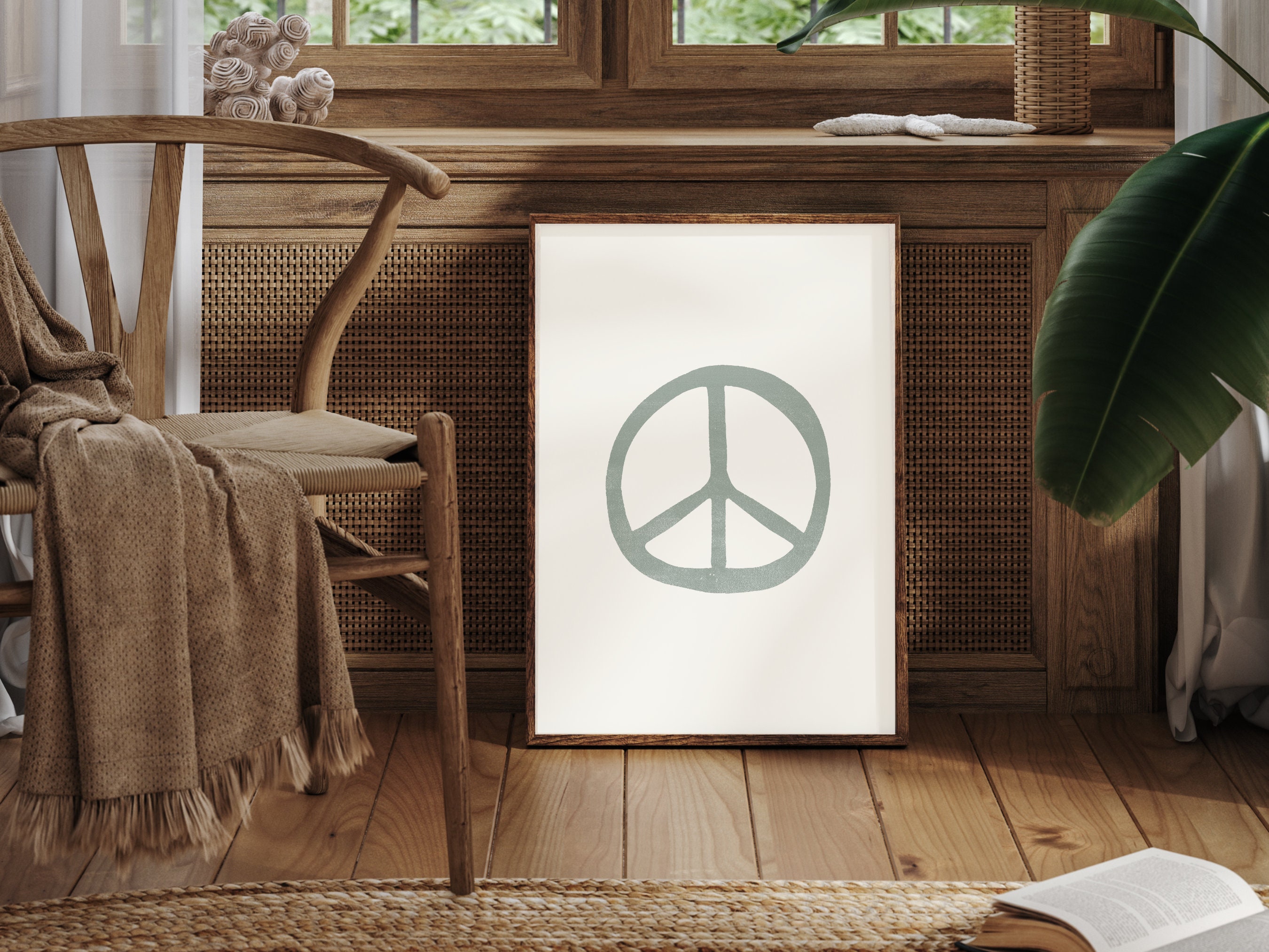 Green Peace Sign Printable, Retro 70's Art Print, Hippie Peace Poster ...