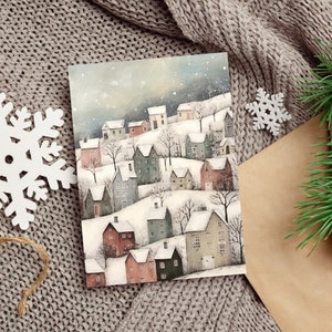 Winter Village Landscape Print, Snowy Town Digital Art, Scandinavian ...