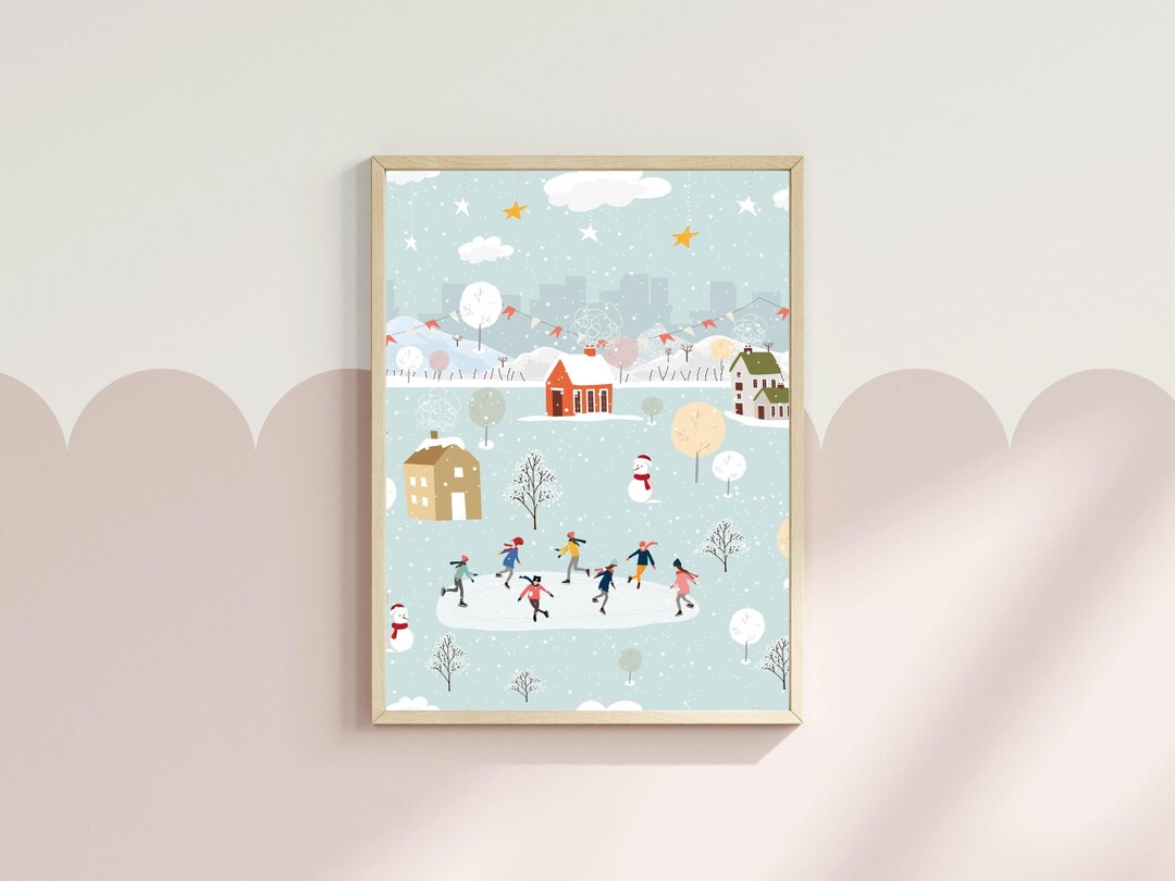 Busy Winter Town Printable Art, Christmas Village Art Print, Holiday ...