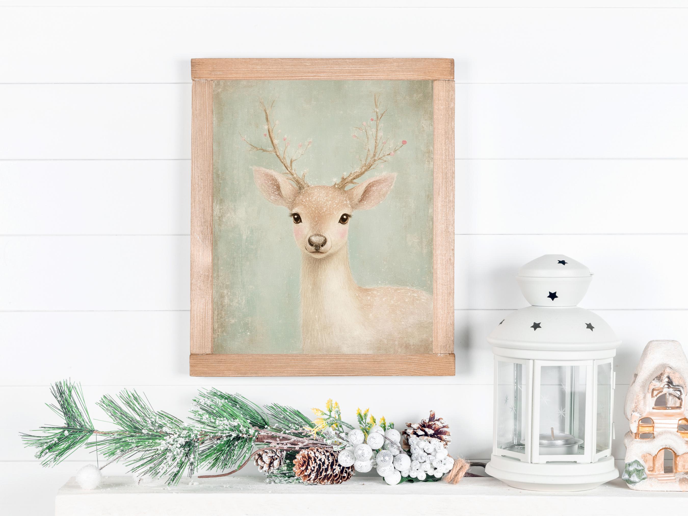 Winter Deer Printable Art, Baby Fawn Nursery Decor, Christmas Deer With ...