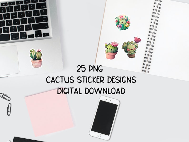 Printable Cactus Sticker Bundle, Stickers for Laptops, Water Bottles ...