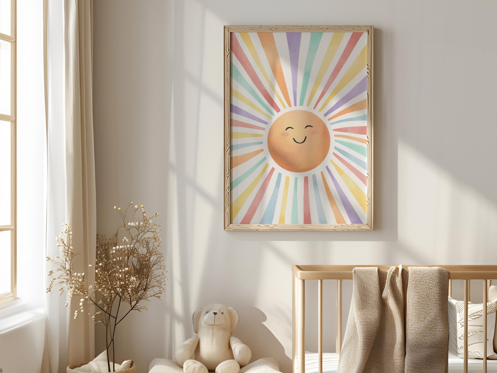 Sunshine Nursery Wall Art, Watercolour Sun Poster, Happy Sun Kid's Room ...