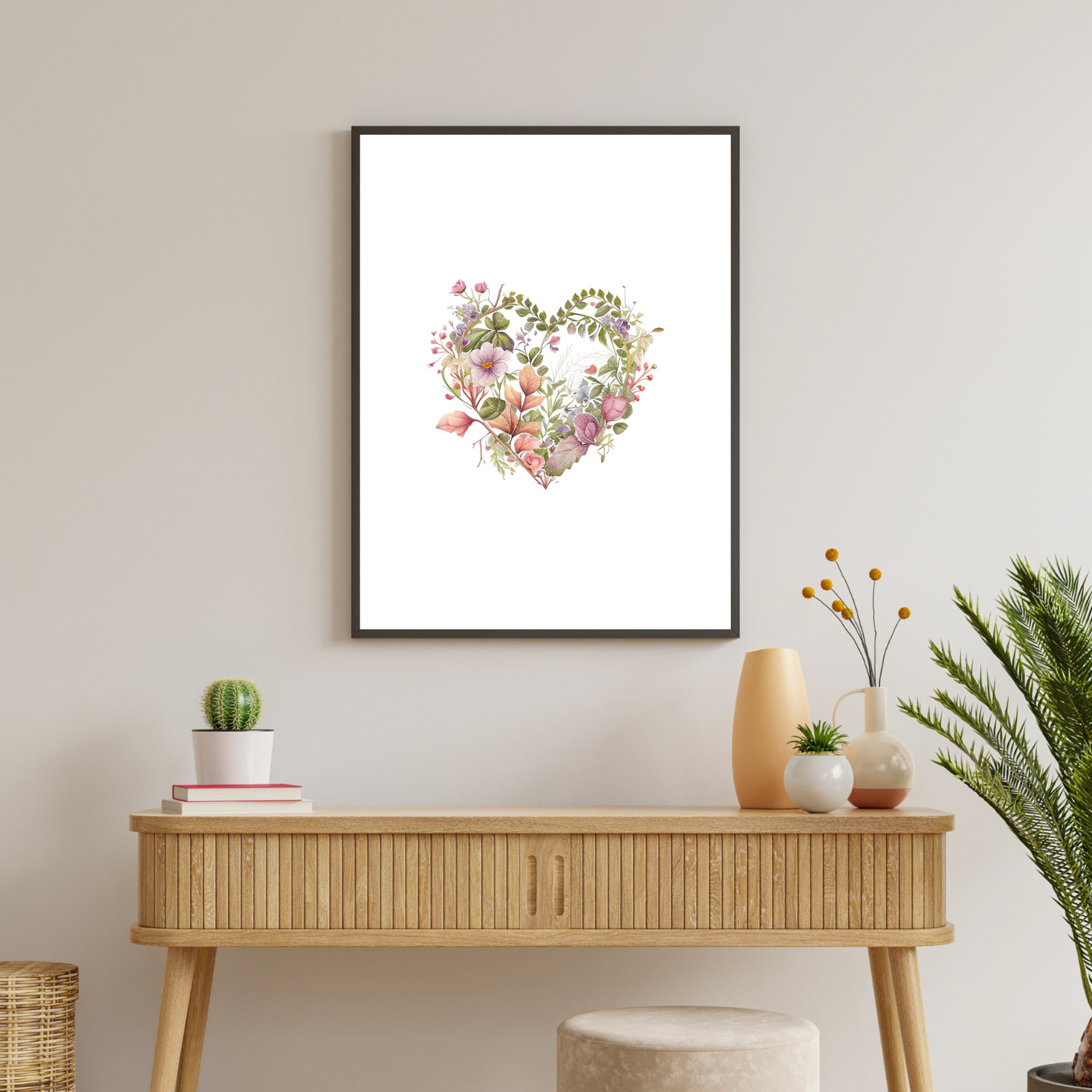 Flower Heart Print, Love Printable Wall Art, Floral Watercolour ...
