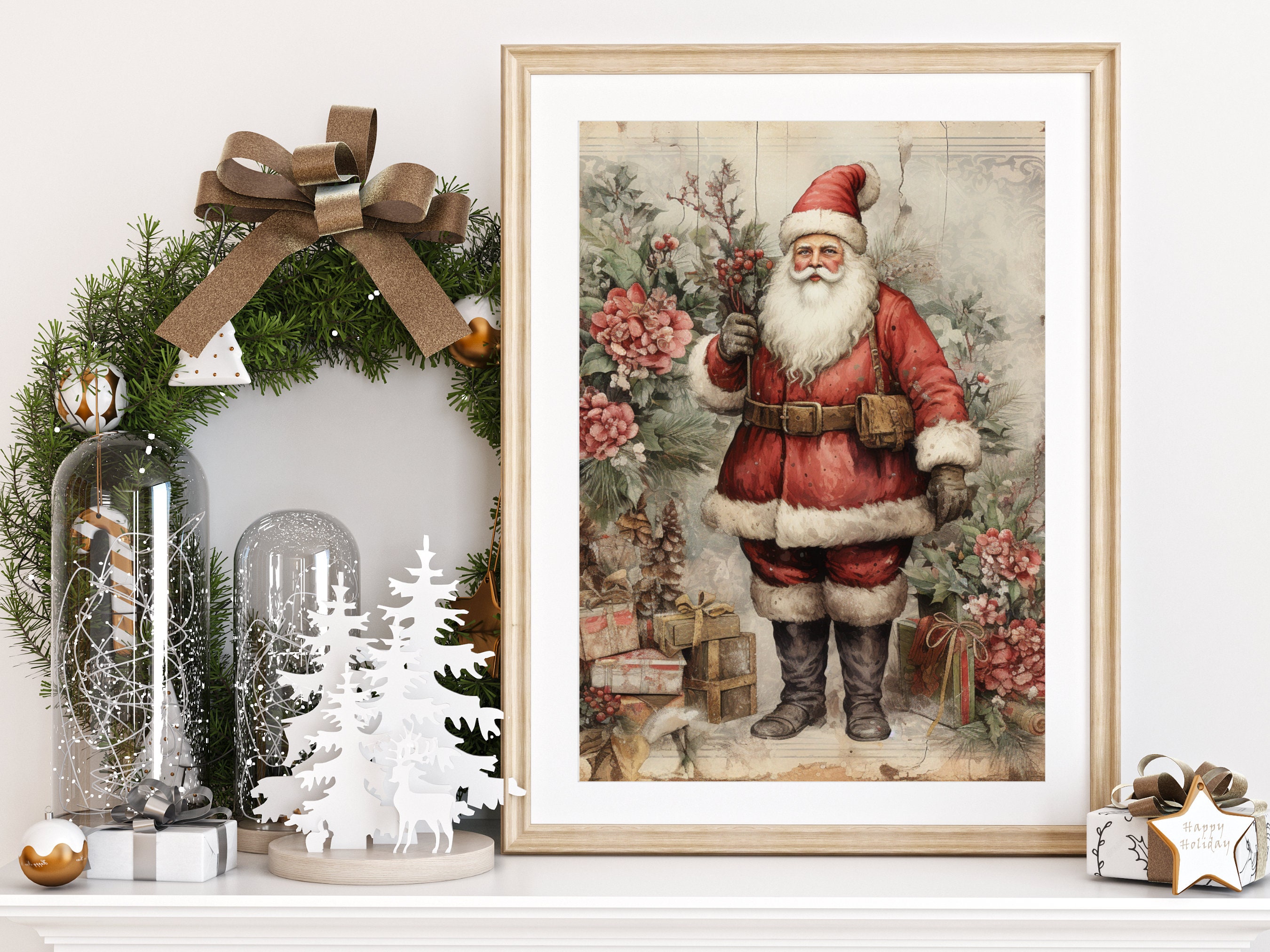 Vintage Santa Art Print, Vintage Christmas Art, Holiday Wall Decor ...