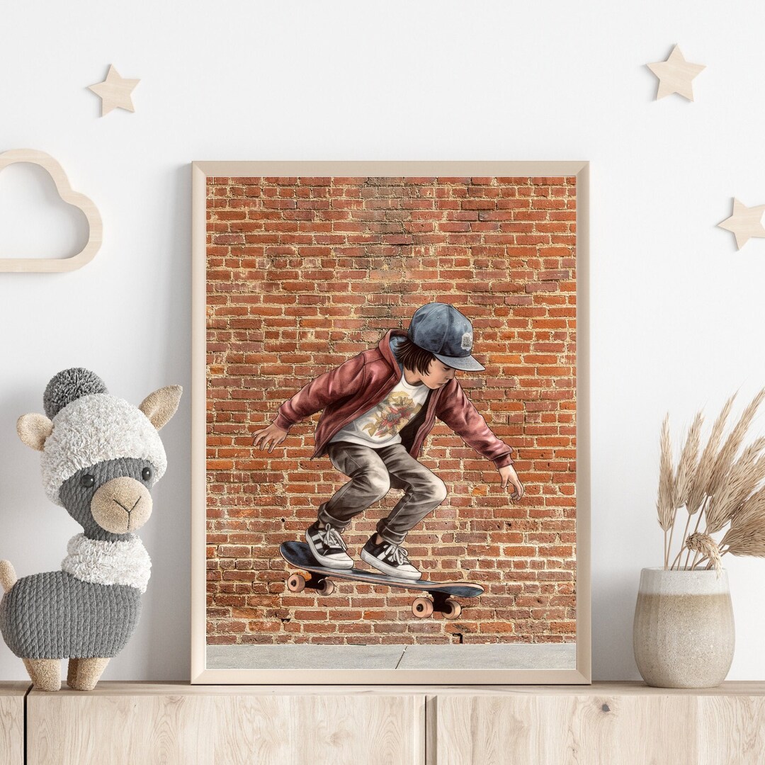 Skater Boy Art Print, Skateboard Rider Teen Room Decor, Street Style ...