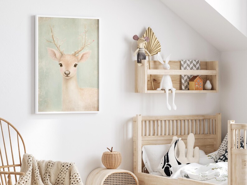 Winter Deer Printable Art, Baby Fawn Nursery Decor, Christmas Deer With ...