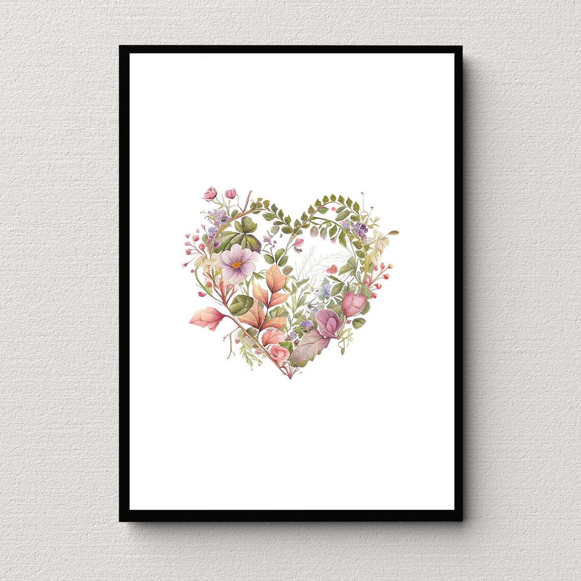Flower Heart Print, Love Printable Wall Art, Floral Watercolour ...