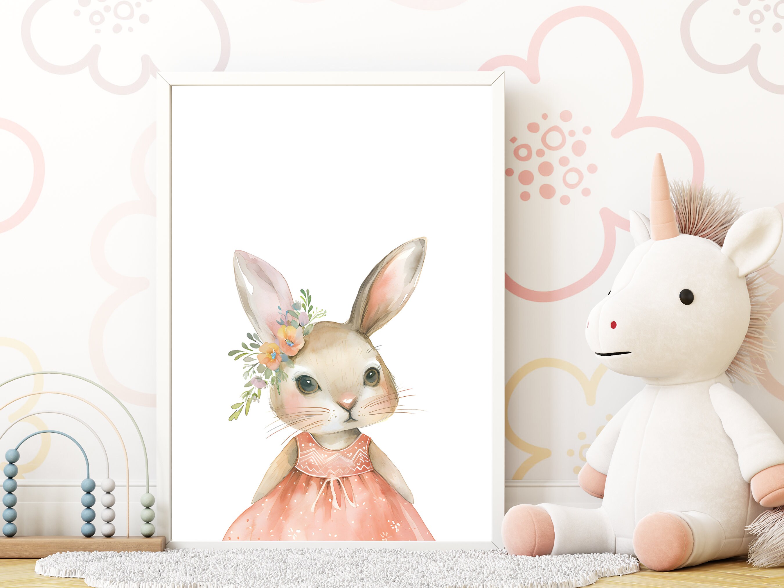 Cute Easter Bunny Printable Art, Flower Crown Bunny Digital Print ...