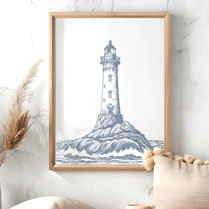 Lighthouse Sketch Print, Nautical Wall Art, Ocean Theme Nursery Decor ...