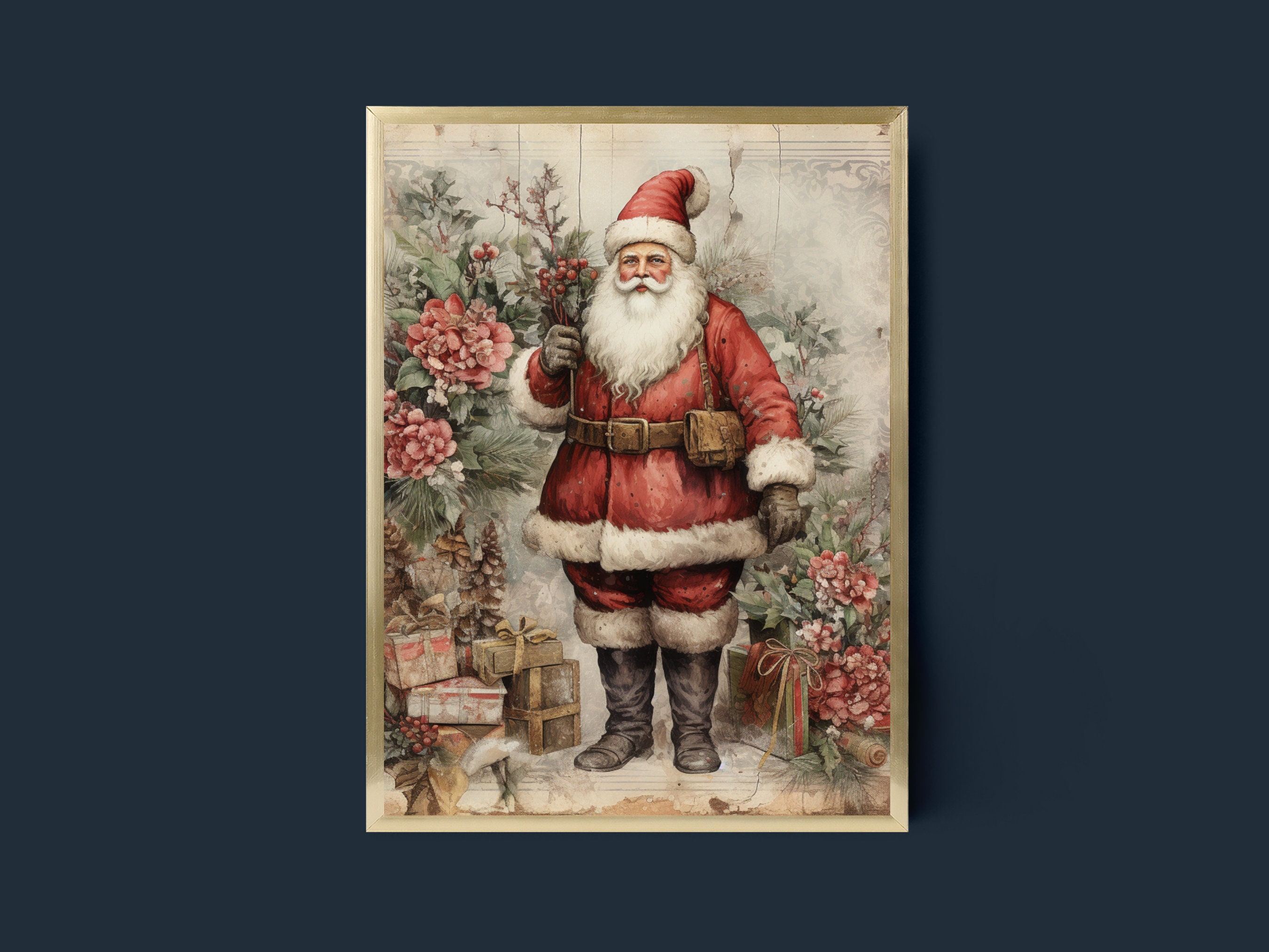 Vintage Santa Art Print, Vintage Christmas Art, Holiday Wall Decor, Santa Claus Wall Art ...