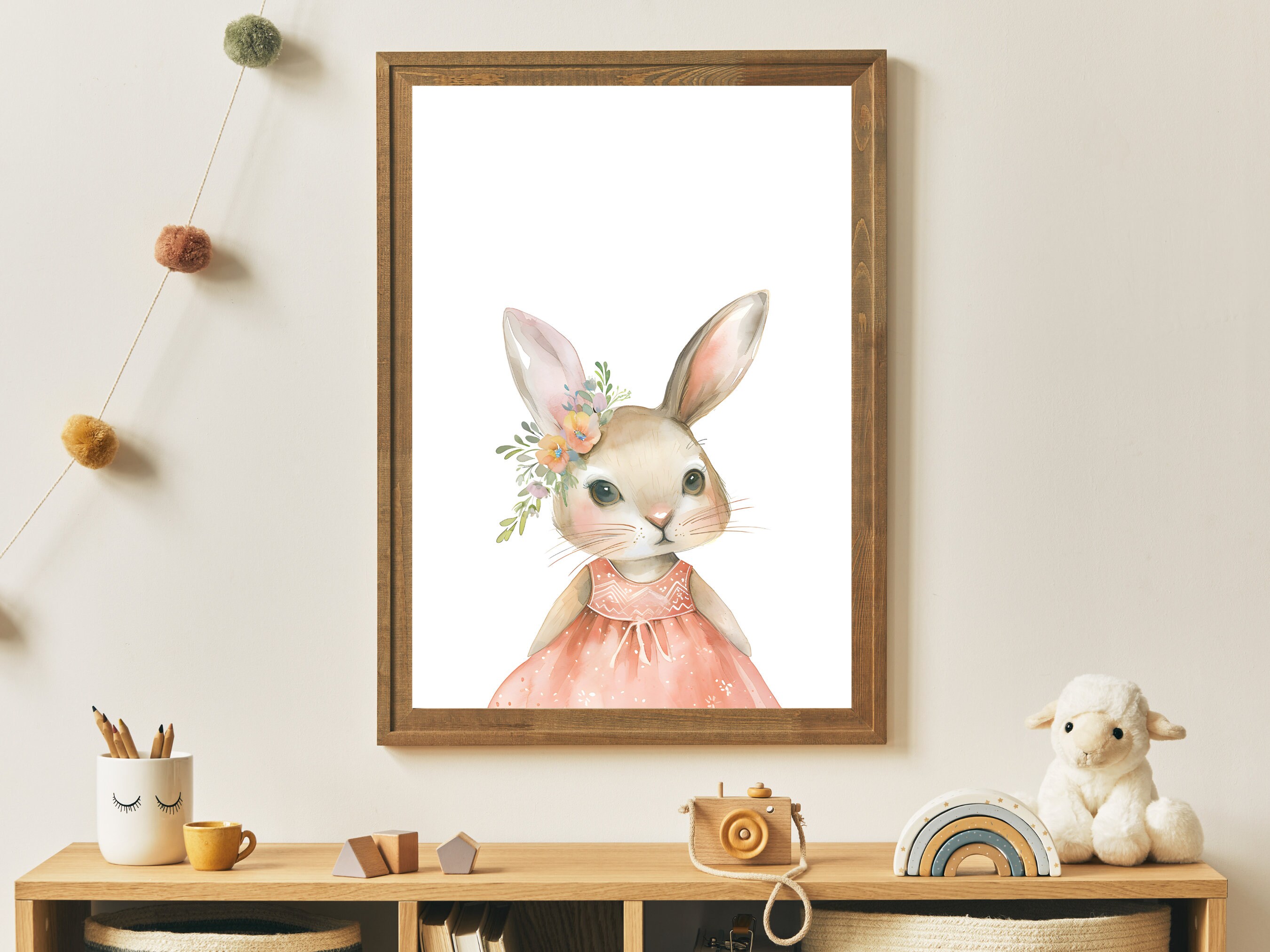 Cute Easter Bunny Printable Art, Flower Crown Bunny Digital Print ...