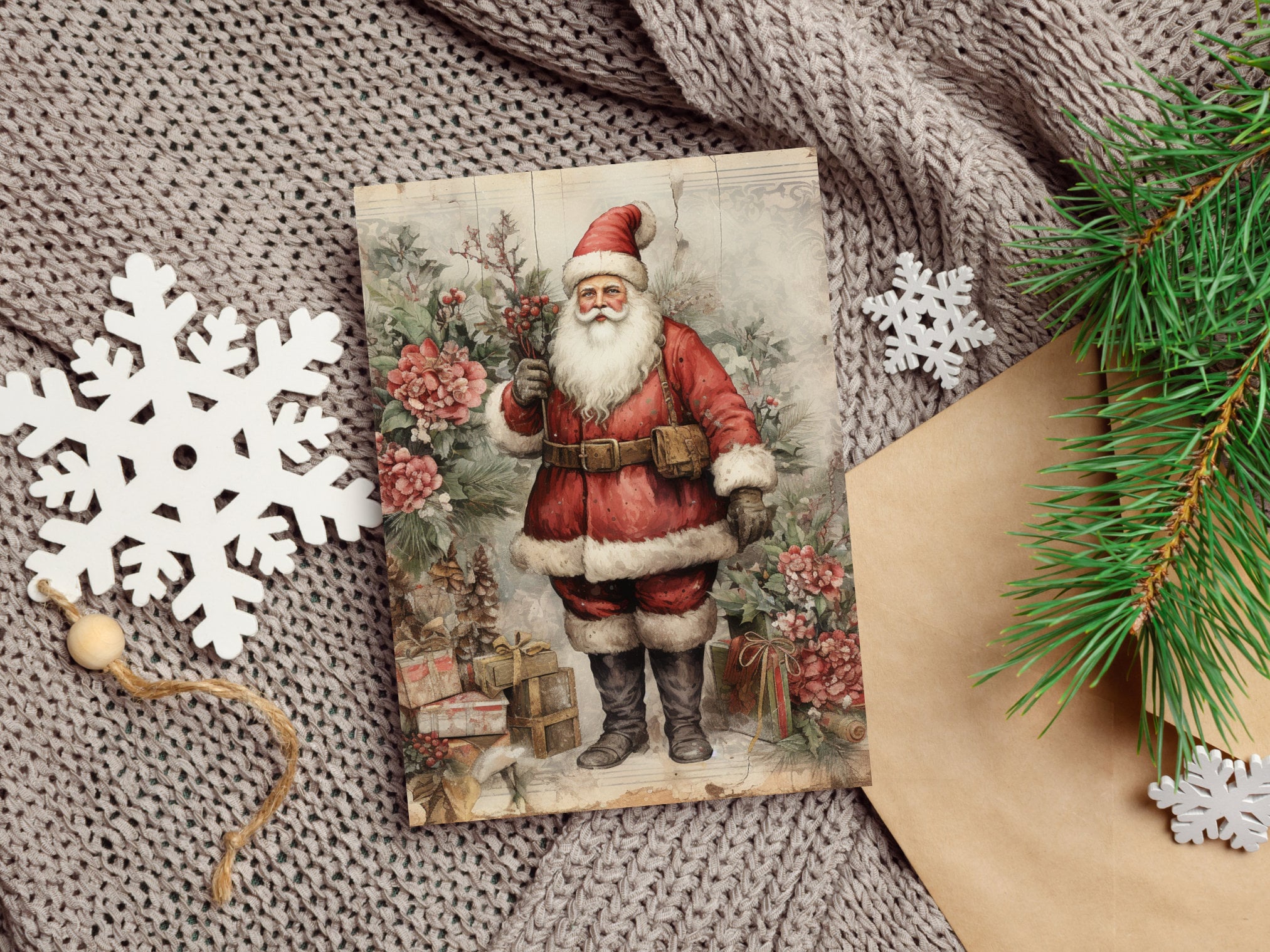 Vintage Santa Art Print, Vintage Christmas Art, Holiday Wall Decor ...