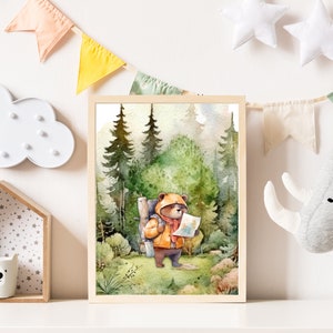 Little Bear Explorer in the Woods, Forest Animal Nursery Wall Art ...