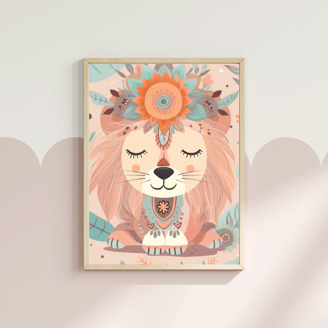Boho Safari Lion Art Print, Tribal Art for Kid's Room, Pink Lion ...