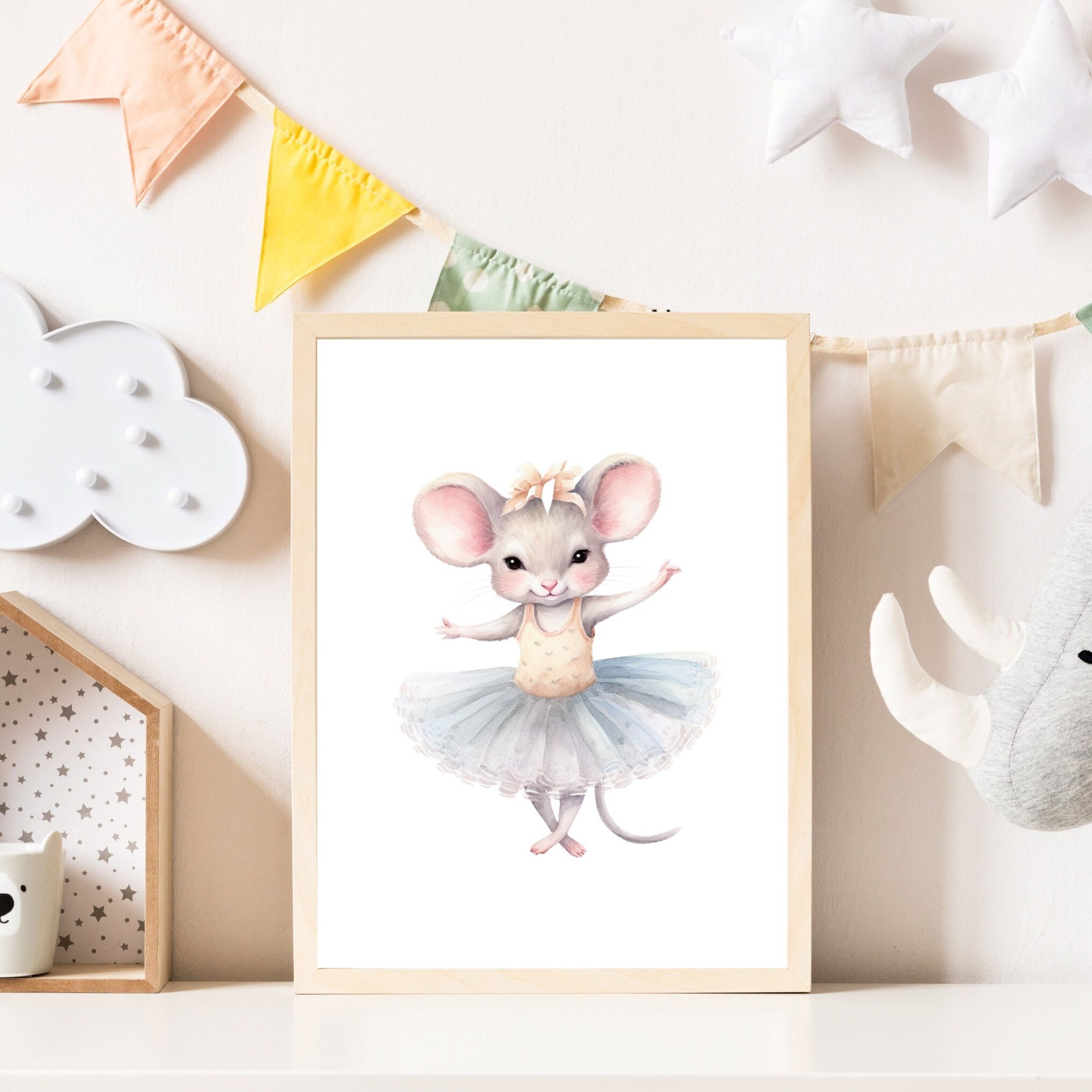 Ballerina Mouse Nursery Wall Art, Sweet Ballet Dancer Print, Pink Girls ...