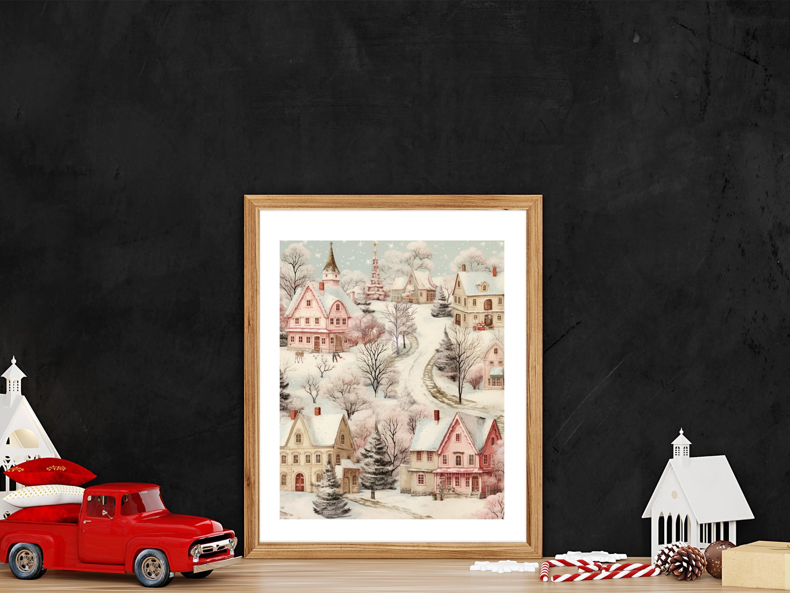 Christmas Village Art Print, Winter Wonderland Wall Art, Vintage ...