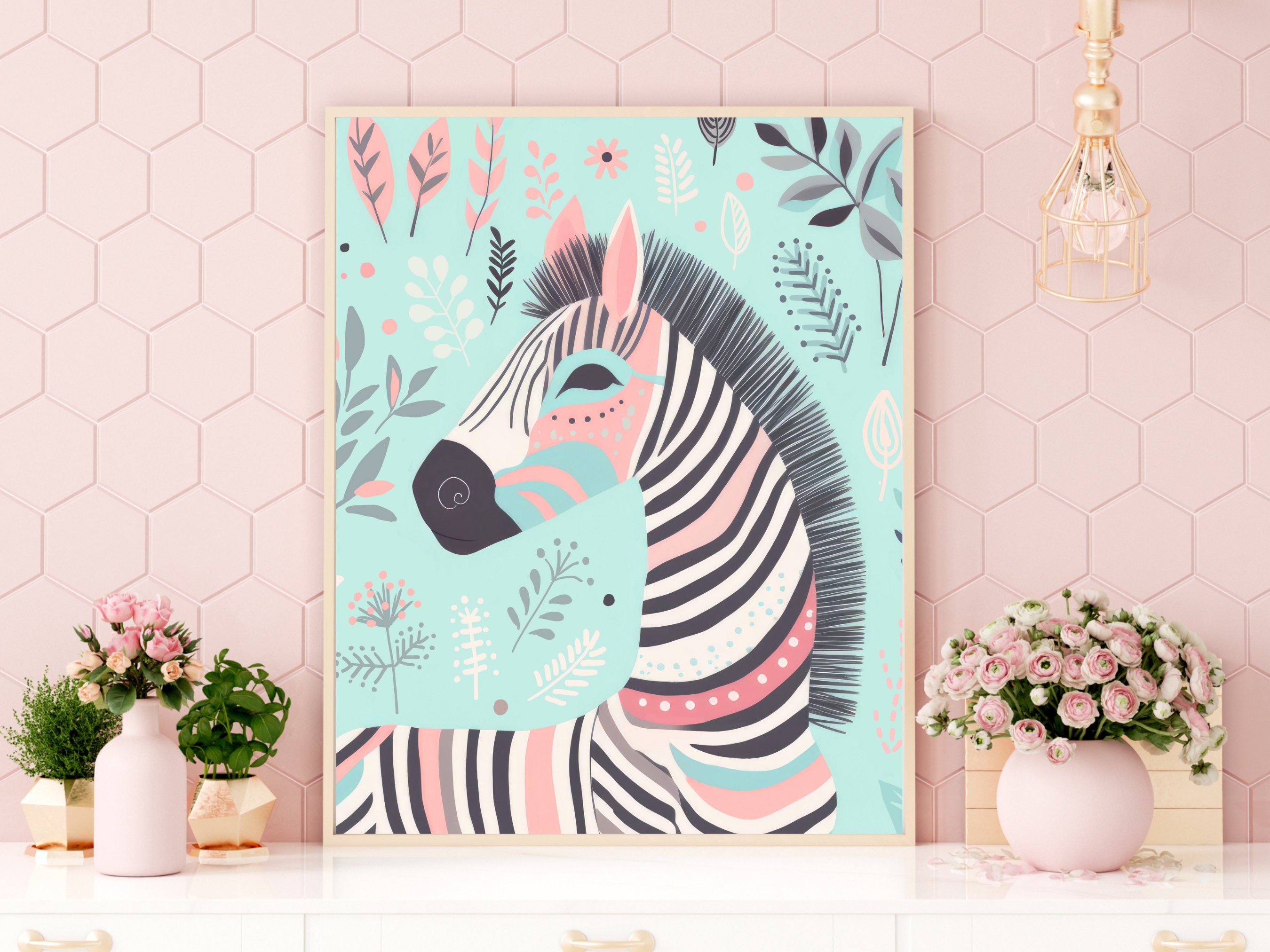 Boho Nursery Print, Zebra Safari Printable Wall Art, Colourful Tribal ...