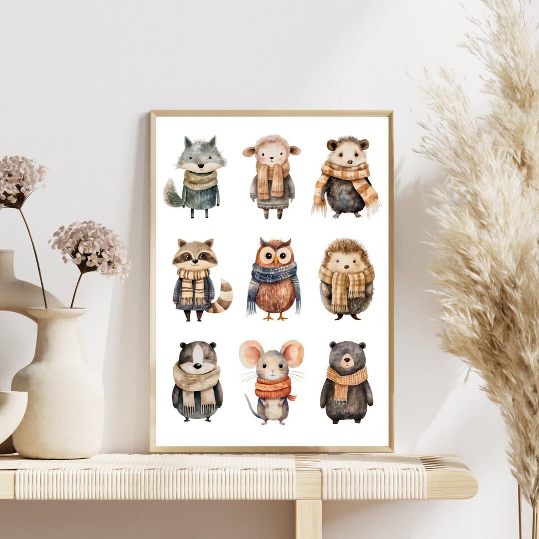 Winter Animals Art Print, Forest Animals Nursery Decor, Watercolour ...