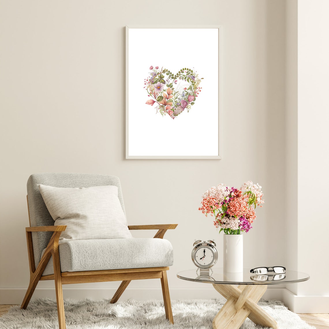Flower Heart Print, Love Printable Wall Art, Floral Watercolour ...