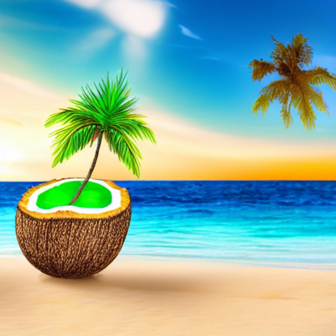 Beach With Floating Palm Tree. Palm Tree in a Coconut Sublimation. PNG ...