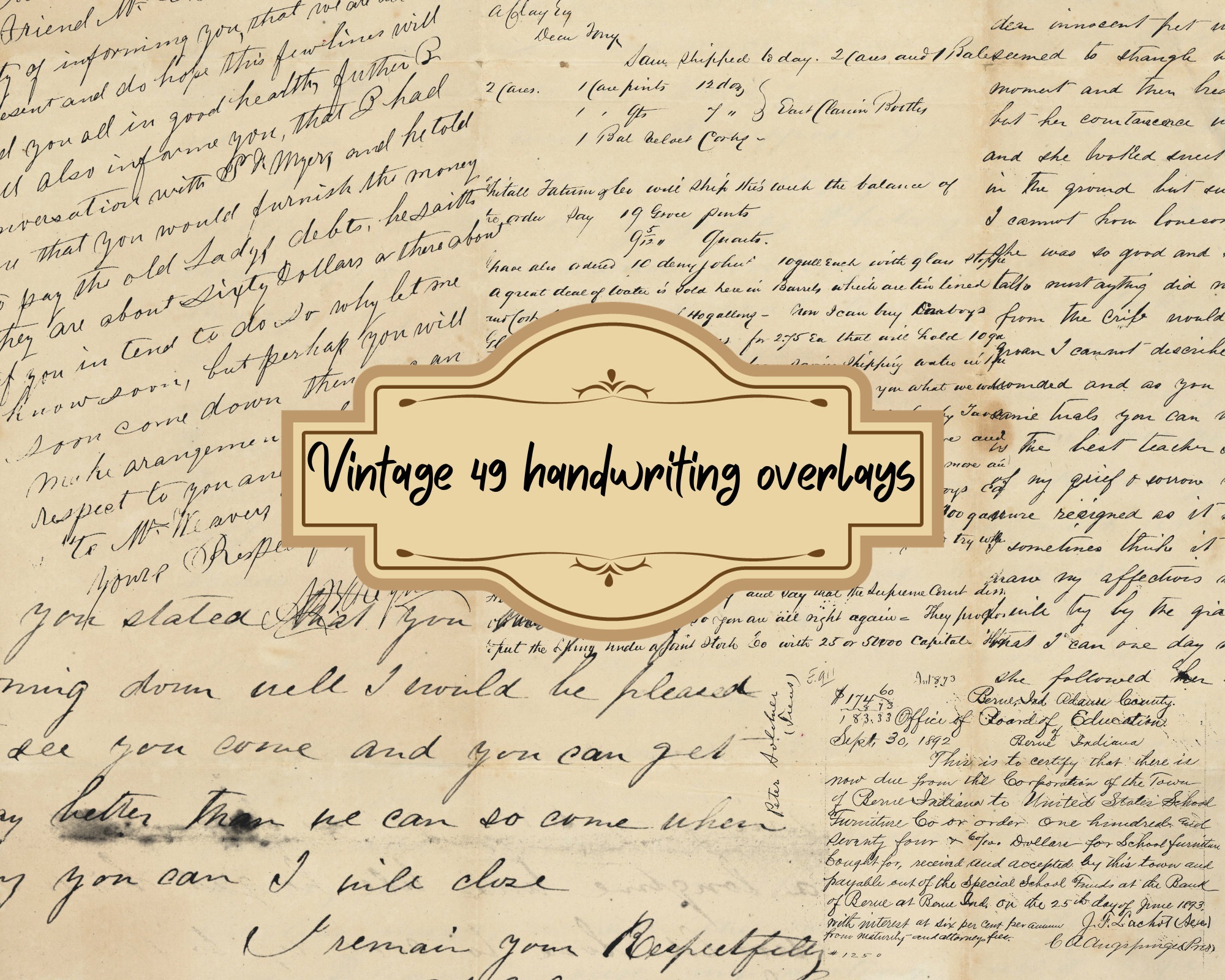 Vintage Handwritten Overlay PNG Clipart, Old Textures Bundle, Digital ...