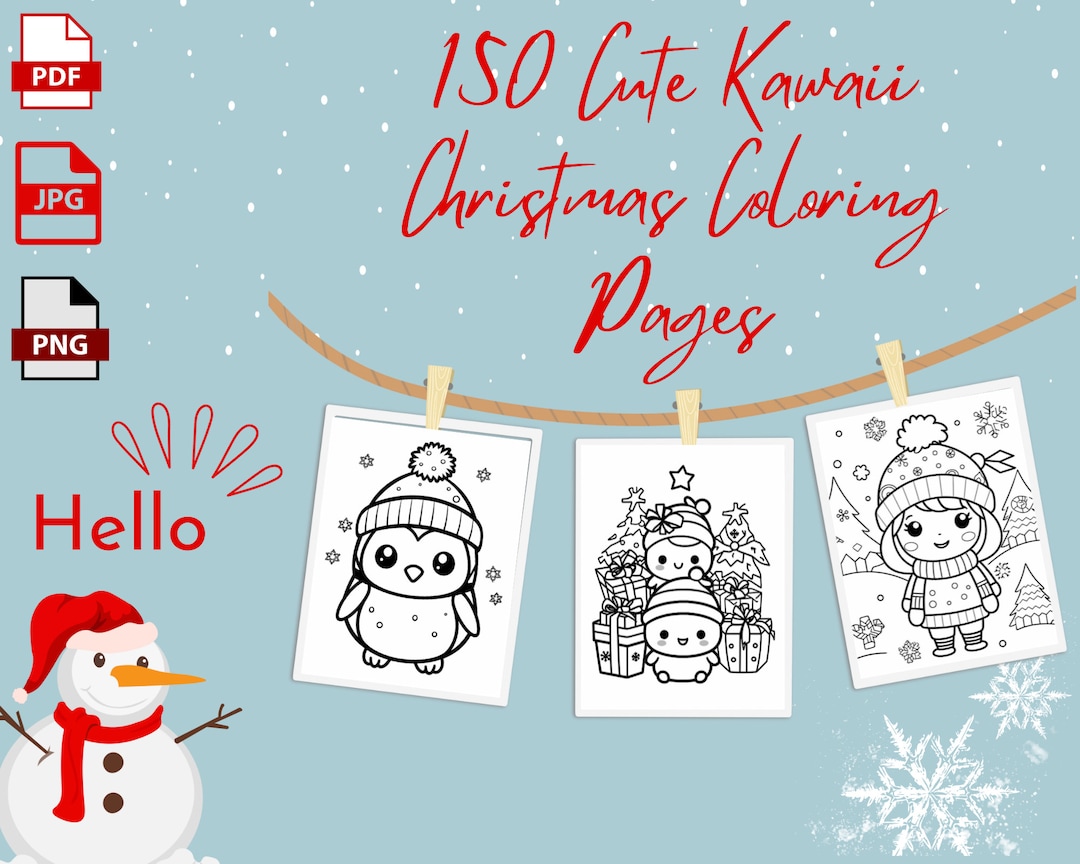 Kawaii Christmas Coloring Pages, 150 Pages, Cute Coloring, Kawaii Gifts ...