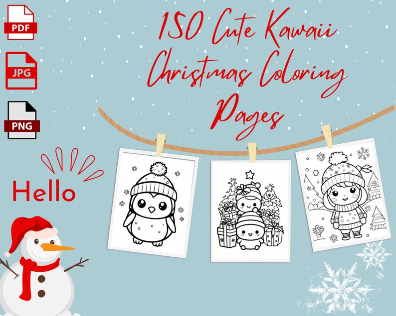 Kawaii Christmas Coloring Pages, 150 Pages, Cute Coloring, Kawaii Gifts ...