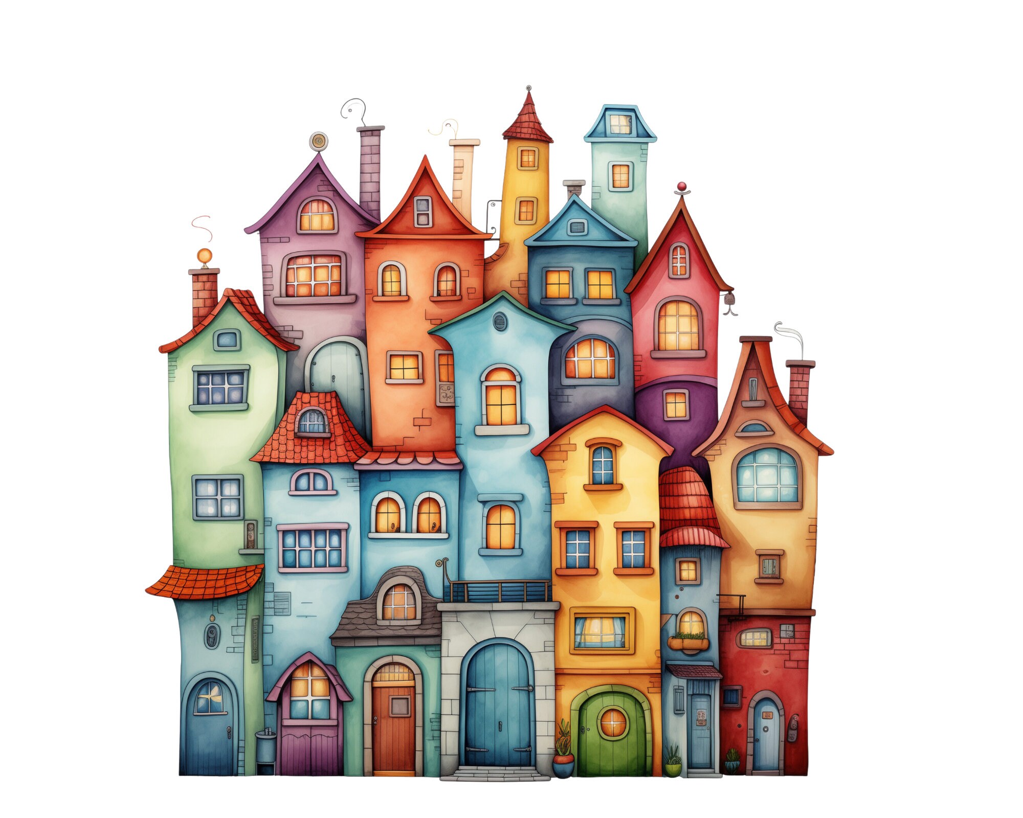Quirky Houses Clipart 18 High Quality Pngs Digital Download Card Making ...
