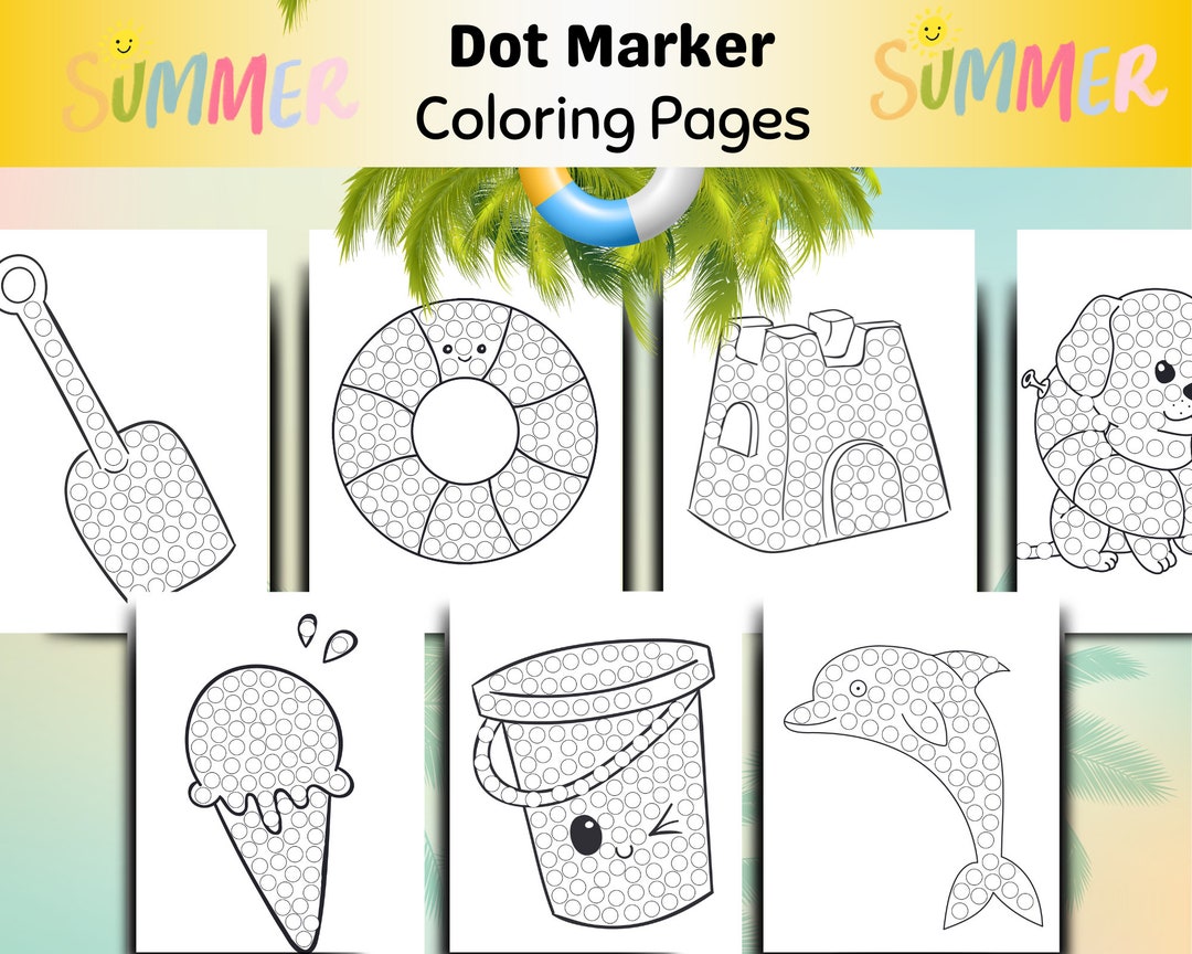 Digital Dot Marker Coloring Pages for Kids 30 Beach & Summer Themed ...
