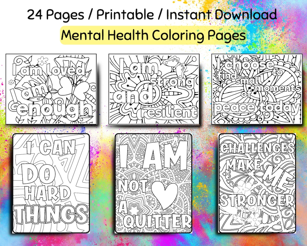 Anxiety Relief and Self Care Coloring Pages Digital Download 24 Therapy ...