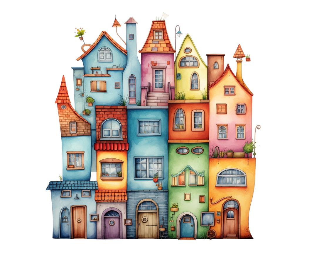 Quirky Houses Clipart 18 High Quality Pngs Digital Download Card Making ...