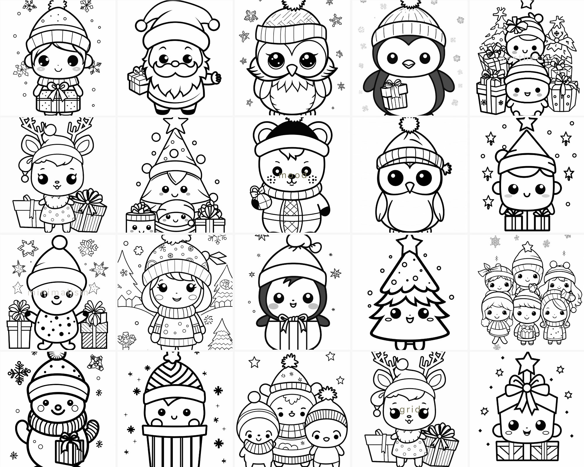 Kawaii Christmas Coloring Pages, 150 Pages, Cute Coloring, Kawaii Gifts ...