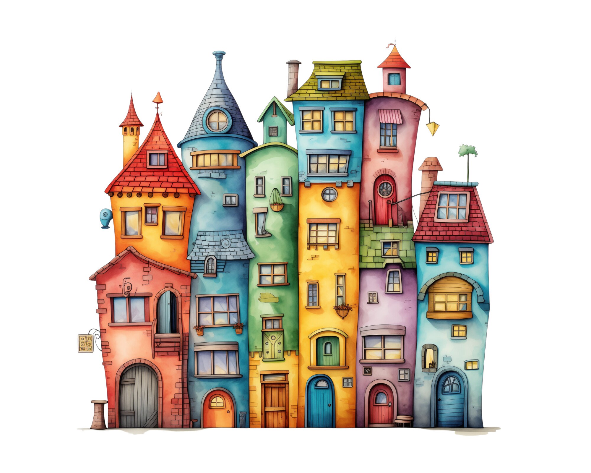 Quirky Houses Clipart 18 High Quality Pngs Digital Download Card Making ...