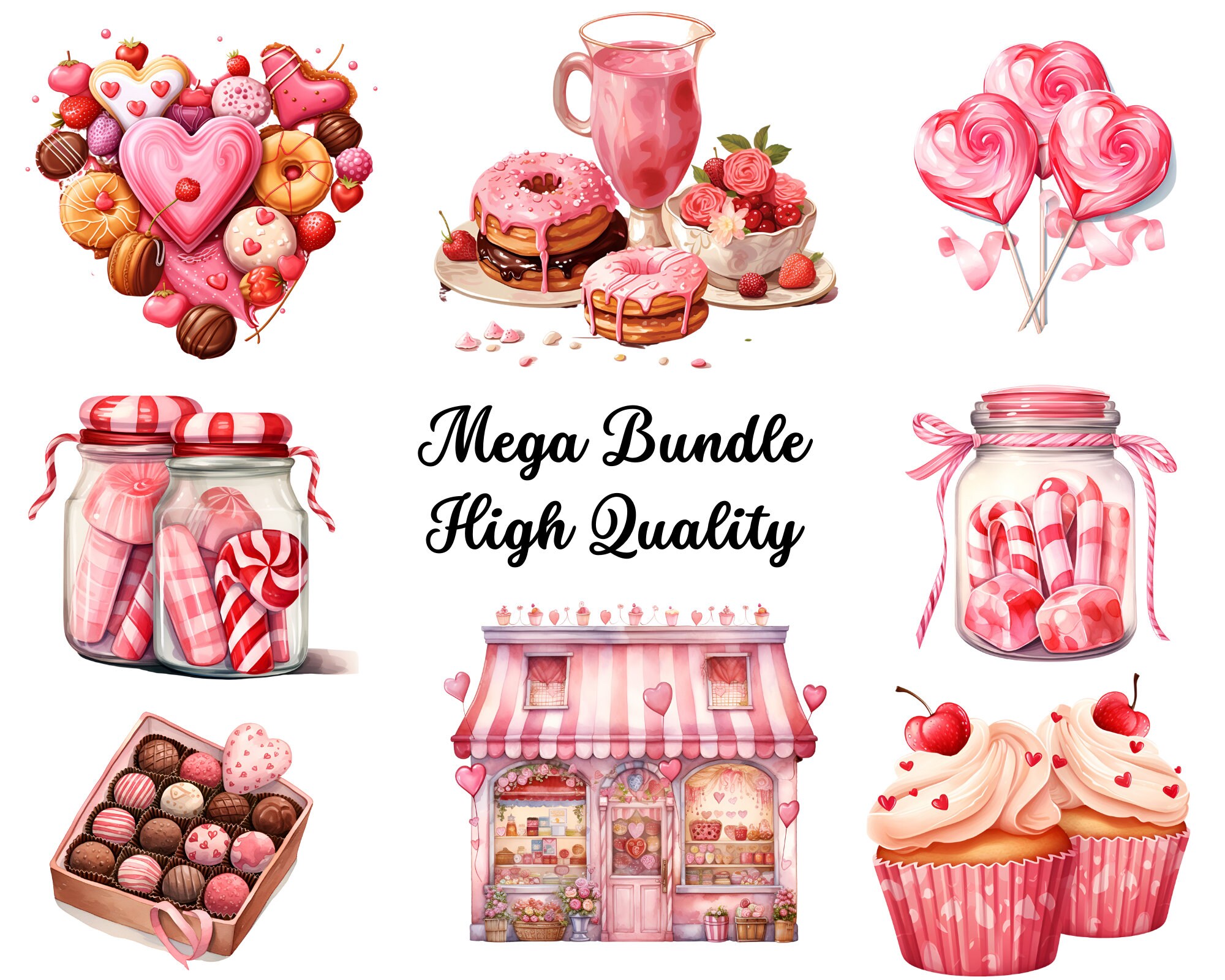 135 PNG Valentines Day Clipart, Watercolor Cute Valentines Candy Shop ...