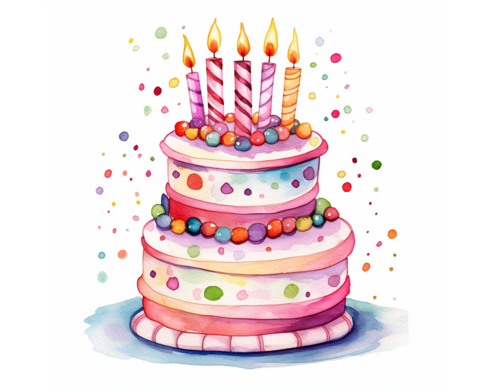 Watercolor Birthday Cake Clipart Bundle, 40 PNG Files, Commercial Use ...