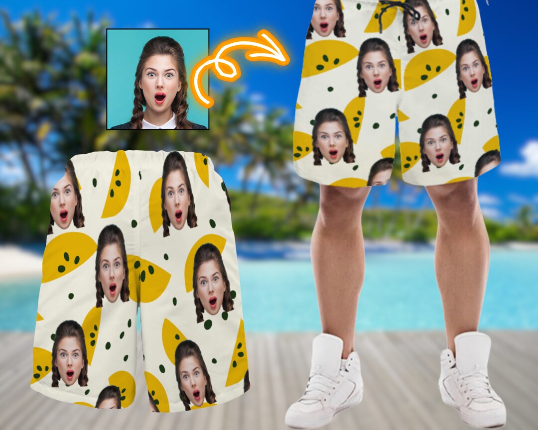 Custom Face Men Swimwear Personalized Men Bathing Suit Face on Beach ...